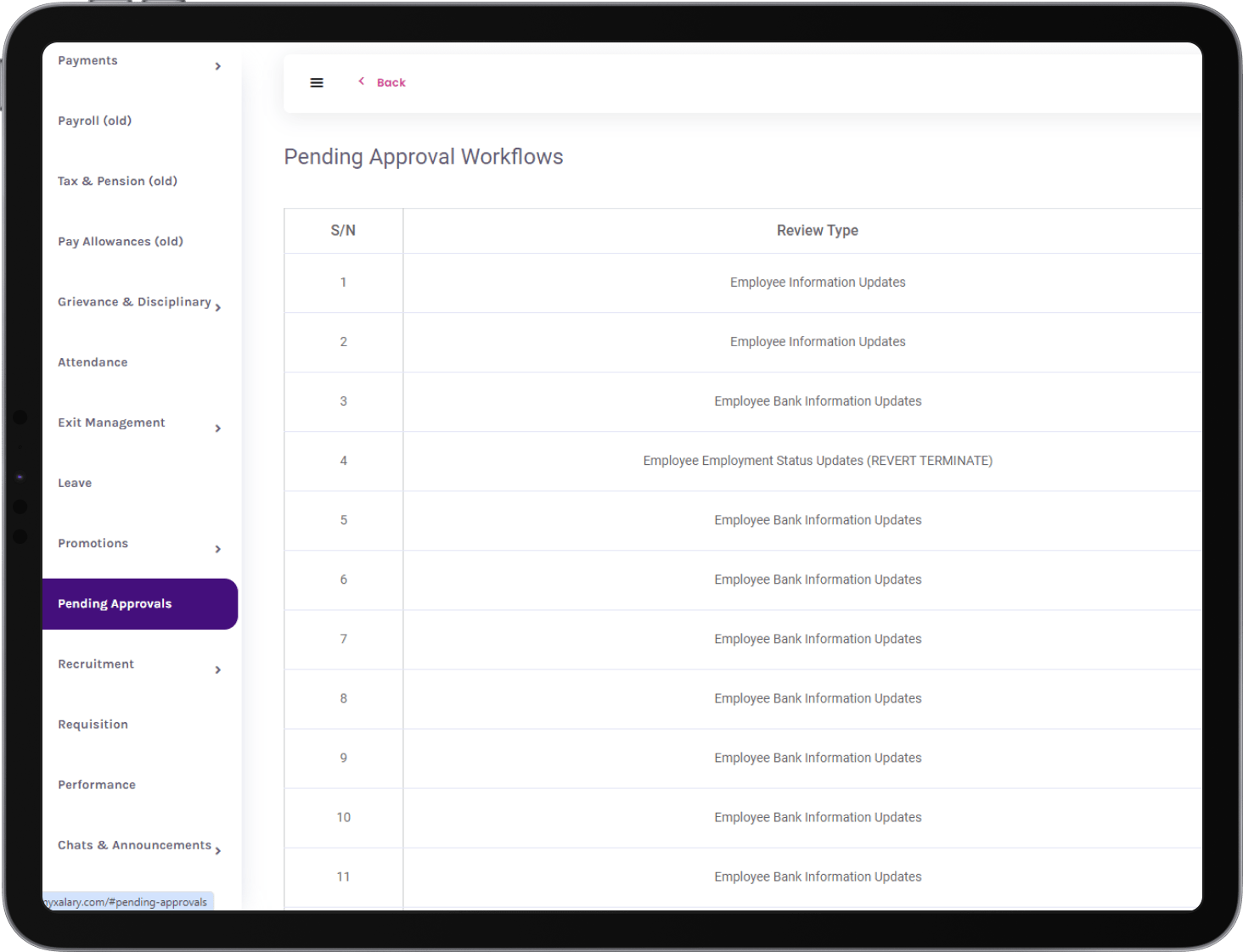 Pending Approvals – NotchHR